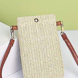 Aktudy Women Mini Straw Messenger Bags Hand Woven Summer Beach Shoulder Phone Wallet