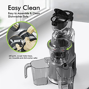 Cold Press Juicer Machine, SiFENE Slow Masticating Juicer, 83mm Wide Chute for Whole Fruits & Vegetables, Easy to Clean, High Yield, Non BPA, Gray