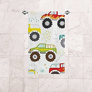 Hand Towels Set for Bathroom,Absorbent Dish Towels for Gym Spa,30"x15"，Kids Doodle Monster Truck (2 PCS)