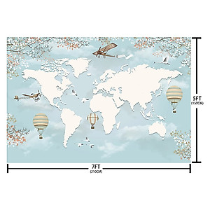 Sendy 7x5ft A New Adventure Begins Travel Backdrop Baby Shower Party Decorations for Boy World Map Around World Adventure Awaits Airplane Birthday Bridal Shower Photography Background Photo Banner