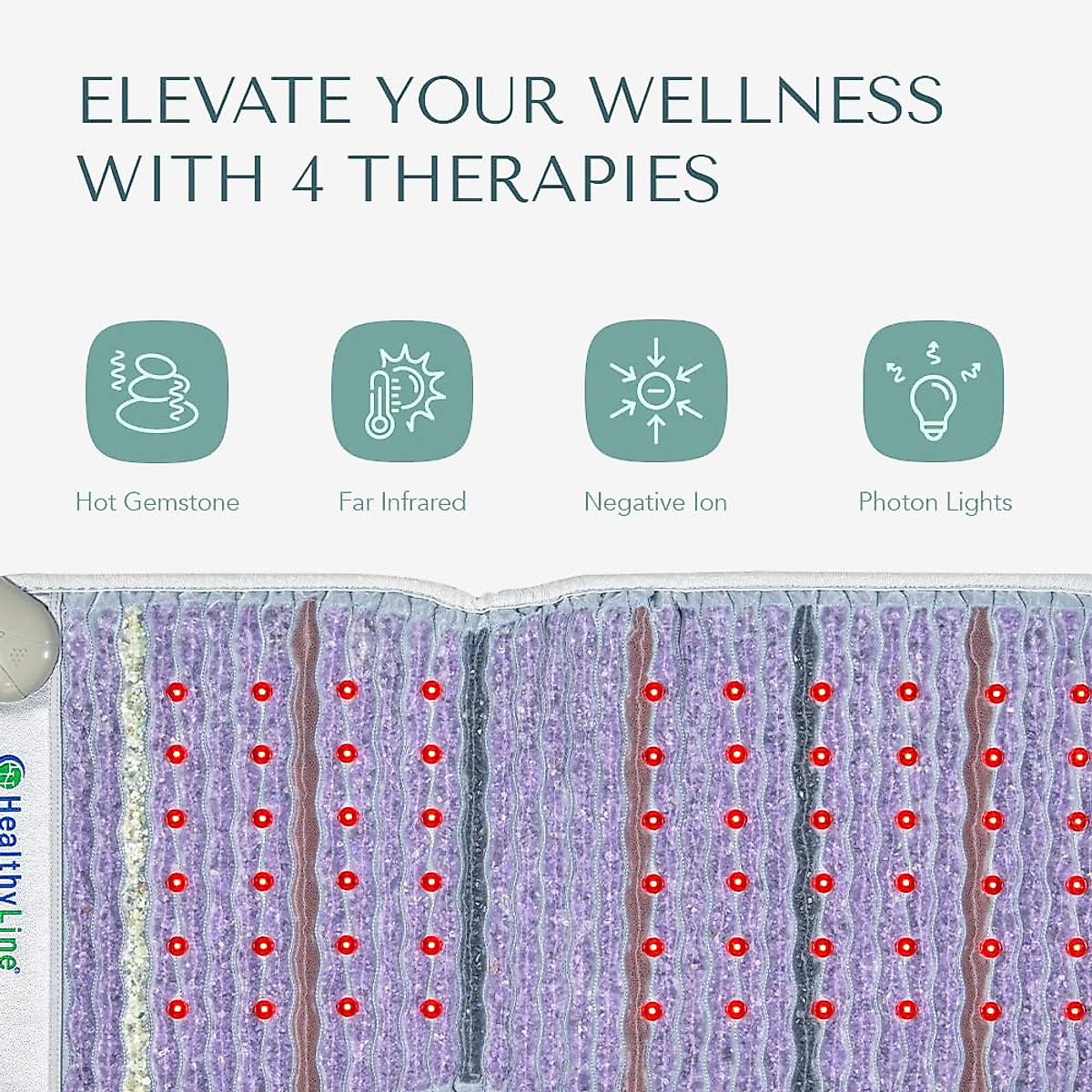 HealthyLine Platinum Mat - Far Infrared Heating Pad for Back Pain - Natural Crystal Gemstones Electric Auto Shut Off Mat - Negative Ions & Rejuvenating Photon Lights - 40" x 18"