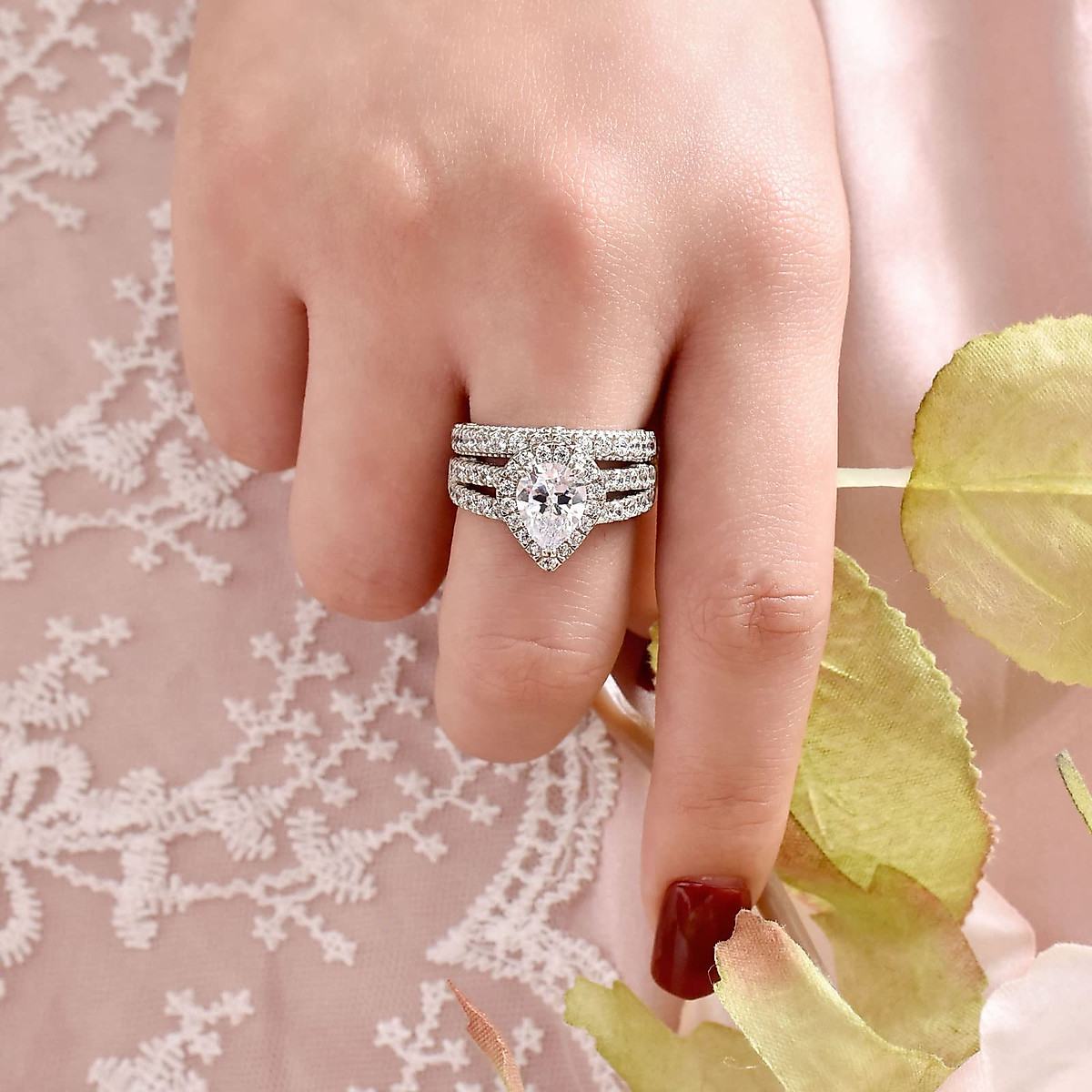 Wuziwen 4 Carats Wedding Engagement Ring Set for Women 925 Sterling Silver Cubic Zirconia Size 8