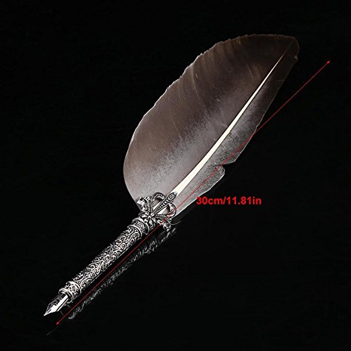 FTVOGUE English Calligraphy Retro Carved Feather Dip Quill Pen Writing Set Stationery Gift Box with 5 Nibs and 1 Ink Bottle(Black)