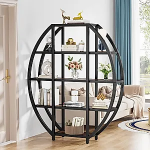 Tribesigns Etagere Bookcase, 5 Tiers Large Tall Oval Bookshelf, Industrial Wood Bookshelves Display Open Shelf Organizer for Living Room, Bedroom, Home Office