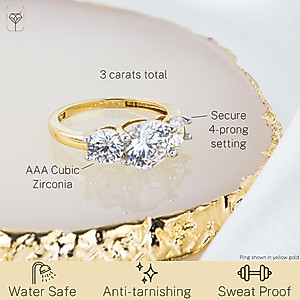 MAX + STONE 3 Carat Cubic Zirconia Anniversary or Engagement Ring for Women in 14k Solid Yellow Gold Three Stone CZ Size 7