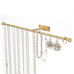 Josmimic Wall Hanging Jewelry Organizer: 13.7'' Necklace Holder for Earring, Bracelet, Rings, Hairband, Glasses, Gold 1-Pack, Screws Included
