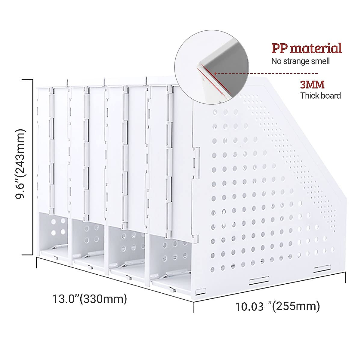 Marte Vanci Collapsible 4 Compartment Magazine Holder Desktop Adjustable Sturdy File Dividers Document Cabinet Rack Display (Light Gray)