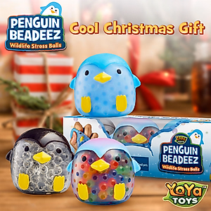 Penguin Stress Balls 3-Pack - Squishy Squeeze Fidget Ball Set for Stress Relief, Autism, ADHD - Cute Penguin Lovers Gift - Includes Blue, Black, Colorful Animal Squishies - Fun & Relaxing to Squish