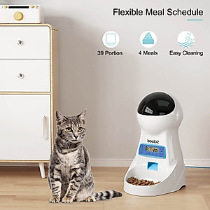 Iseebiz Automatic Cat Feeder, 101oz/3L Timed Cat Feeder for Dry Food with Anti-Clog Design, Up to 4 Meals with Portion Control, Dual Power Supply &10s Voice Recorder for Small Medium Cats Dogs