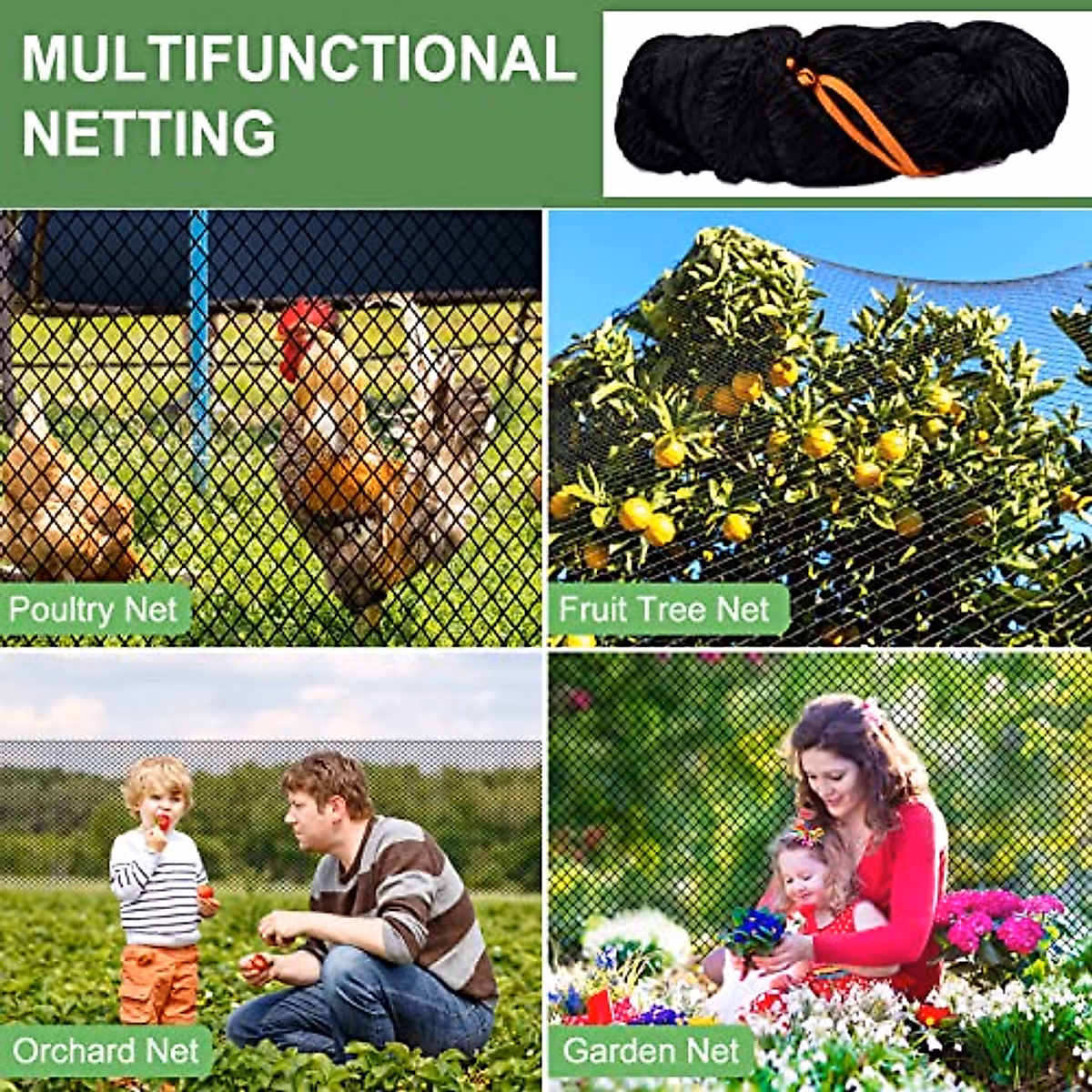 Bird Netting for Garden Protection - 25x25ft Poultry Netting for Chicken Coop, 1” Mesh Heavy Duty Garden Net, Fruit Tree Netting for Blueberry Bushes, Vegetable Against Squirrels, Deer
