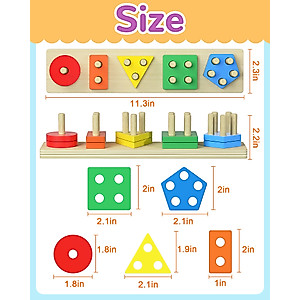 Montessori Toys for 1 2 3 Year Old Boy Girl, Toys for Ages 2-4 Toddlers Kids Baby, 1 2 Year Old Birthday Gifts, Wooden Learning Puzzles Shape Sorter Toy for Toddlers 1-3