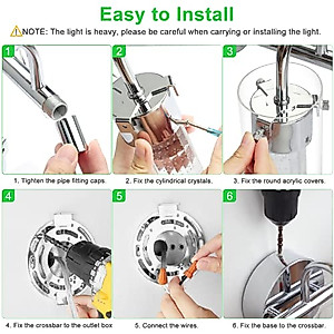 MAXvolador 3-Light LED Vanity Light Fixture, 1500Lumen Dimmable Wall Sconce Lighting, Modern Bathroom Wall Lights with Crystal Bubble Glass 21W, Cool White Over Mirror Vanity Lamp, Chrome Finish