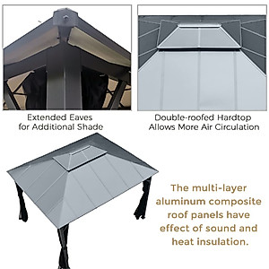 ZZBJ 12 ft. x 10 ft. Aluminum Hardtop Outdoor Patio Gazebo with Insulated Double-Roof Hardtop and Netting
