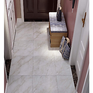 Livelynine 32 Pack Peel and Stick Floor Tile 12X12 Inch Light Grey Marble Peel and Stick Vinyl Flooring Sheet Kitchen Flooring Tiles Bathroom Stick on Floor Tile Stickers Bedroom Laminate Linoleum
