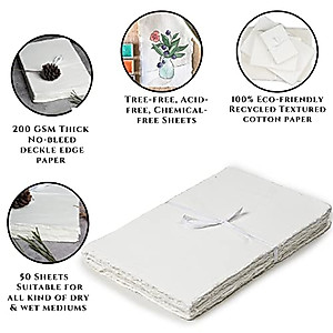 50 Sheets - Rough/Textured Watercolor Paper - 9.5 X 12.5 inches(150GSM) - Handmade/Deckle Edge Paper Made from Virgin Egyptian Cotton - Off-White by Leather Village
