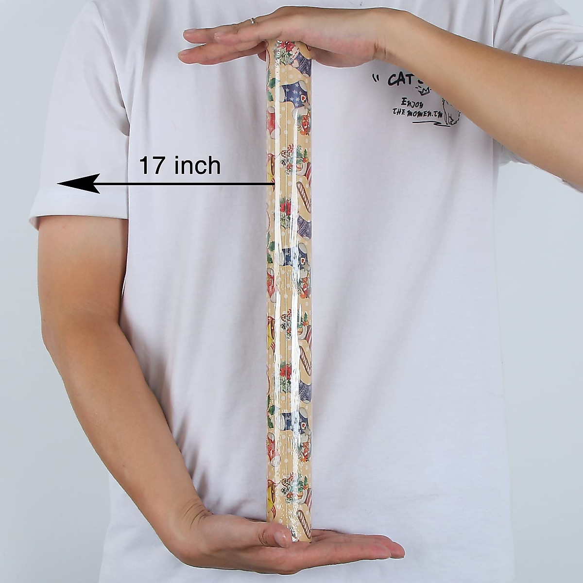 Aimyoo Kraft Christmas Wrapping Paper Jumbo Roll, Christmas Stockings Candy Canes Gloves Designs, Kids Xmas Gift Wrap Paper 17 in x 32 ft