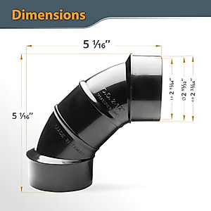 POWERTEC 70344 2-1/2" OD 90 Degree Elbow - ABS Plastic Dust Collector Connector (Black)