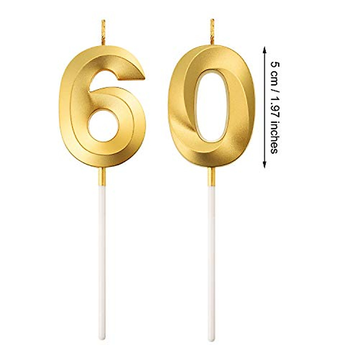 60th Birthday Candles Cake Numeral Candles Happy Birthday Cake Topper Decoration for Birthday Party Wedding Anniversary Celebration Supplies (Gold)