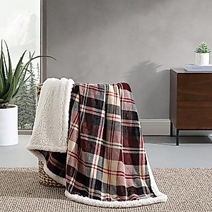 Eddie Bauer- Throw Blanket, Reversible Sherpa Fleece Bedding, Cozy Home Decor (Trailhead Plaid Red, Throw)