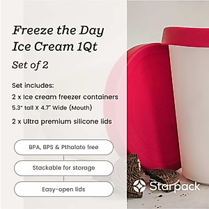 StarPack Ice Cream Containers for Homemade Ice Cream (2 Pcs) - Reusable Ice Cream Storage Containers for Freezer - Leak-Free Ice Cream Containers with Lids (Silicone) - 1 Liter per Ice Cream Container