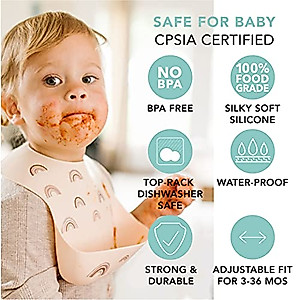 Loulou Lollipop Soft, Waterproof Silicone Feeding Bib for Babies and Toddlers 3 to 36 Months, Easy to Clean, Adjustable Fit and Catch-All Pouch - Avocado