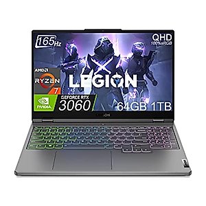 Lenovo Legion 5 Gen 7 15.6" QHD 165Hz (AMD 8-Core Ryzen 7 6800H (Beat i9-11900H), GeForce RTX 3060 6GB 140W, 64GB DDR5 RAM, 1TB PCIe SSD) RGB Backlit Gaming Laptop, WiFi 6E, 3D Nahimic, Win 11 Pro