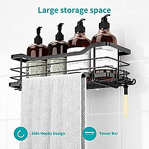 Shower Caddy, 5-Pack Shower Shelf, Adhesive Shower Organizer No Drilling with Soap Holder, 7 Hooks, Rustproof Stainless Steel Shower Rack Wall Mounted Bathroom Shower Storage Shelves for Inside Shower