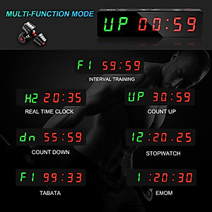 Jhering Portable Gym Timer, Workout Clock with Rechargeable Battery and Built-in Magnet, Stopwatch Countdown/Up for Home Gym Garage Fitness, Interval Training, EMOM, Tabata, Boxing (Black)