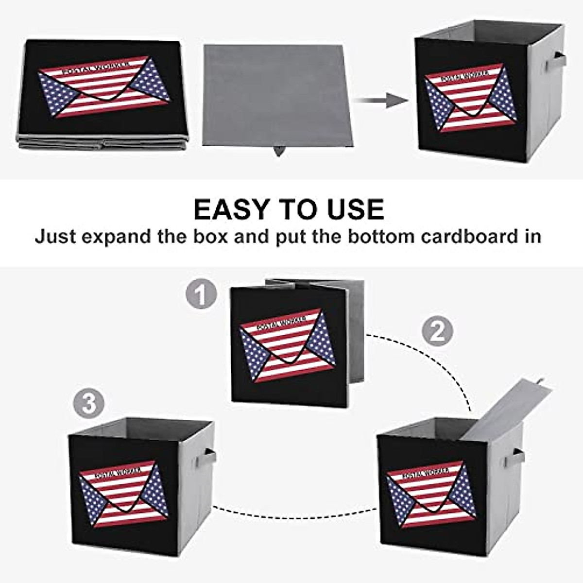 Postal Worker US Flag Collapsible Storage Bins Basics Folding Fabric Storage Cubes Organizer Boxes with Handles