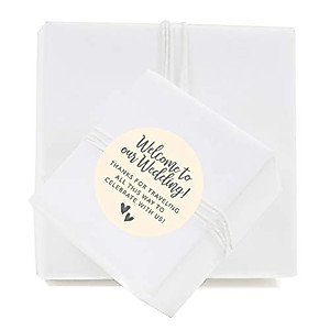 Andaz Press Out of Town Bags Round Circle Gift Labels Stickers, Welcome to Our Wedding Thanks for Traveling to Celebrate with Us, Ivory, 40-Pack, for Destination OOT Gable Boxes