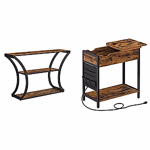 VASAGLE Console Table, Rustic Brown + Black & Side Table, End Table, Nightstand, Fabric Bags, for Living Room, Bedroom, Rustic Brown and Black ULET310B01V1
