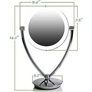 Ovente 8" Lighted Tabletop Makeup Mirror with 1X/10X Magnification, Double-Sided Magnifying Vanity Mirror, Dimmable LED Lights, 360° Swivel Design and Dual Power Supply, Polished Chrome MLT75CH1X10X