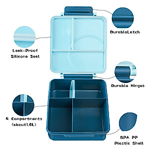 SKIEXOAD Bento box for kids - Insulated Lunch Box with 8oz thermos Food Jar ，Leak-proof Lunch Containers with 4-compartment BPA free and microwave-safe Gifts for kids (blue