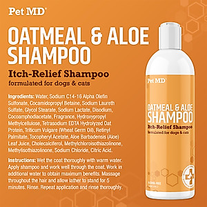 Pet MD - Oatmeal Dog Shampoo Cats and Dogs for Itch Relief and Moisturizer for Dry Skin and Coat - 16 Oz