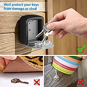 [New Version] Security Lock Box, 4 Digit Combination Key Storage Lock Box, 3.66'' Wall Mounted Key Safe Box, 5 Keys Capacity Lock Box for Indoor Outdoor