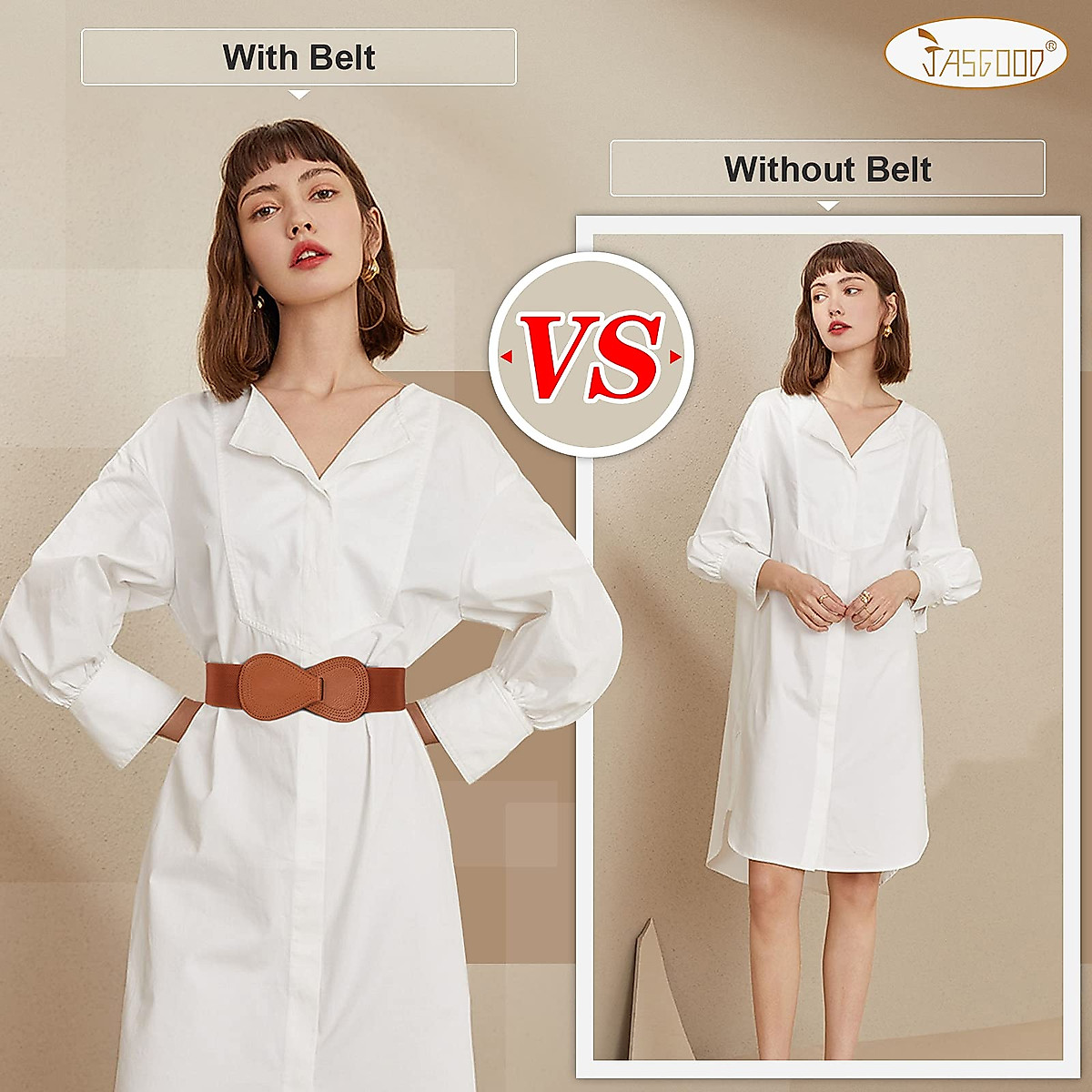 JASGOOD Women Stretchy Belt for Dresses Vintage Elastic Wide Waist Belt, D-Black+White+Brown