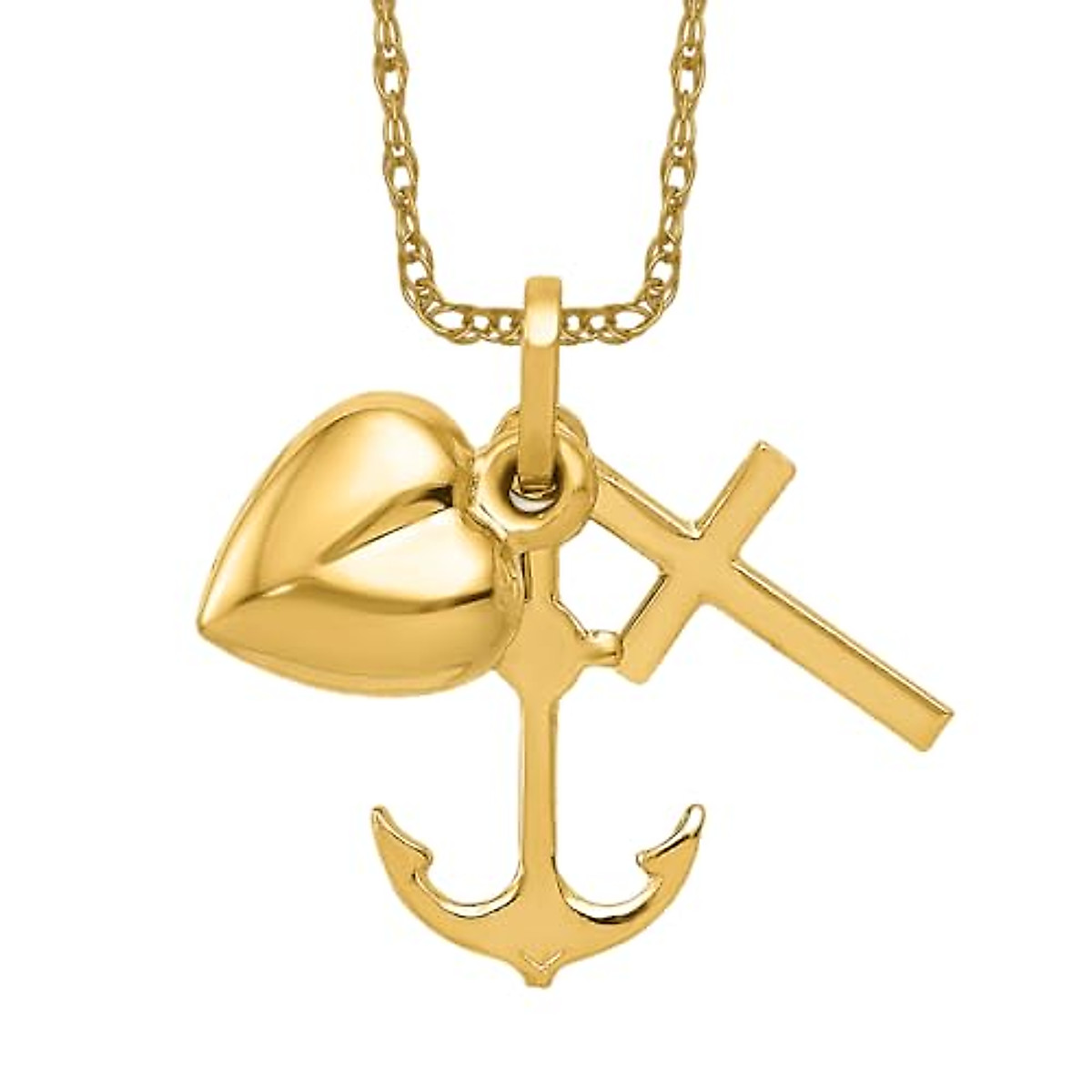 IceCarats 14K Yellow Gold Heart Love Cross Anchor Mariner Necklace Nautical Religious Pendant Jesus Christ Charm 18mm x 20mm Only