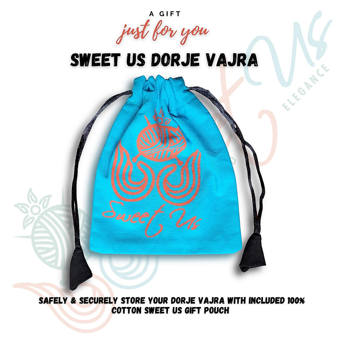 Sweet Us Tibetan Buddhist Dorje for Hand Bell and Pouch Bundle, Antique Brass Vajra, Service Call, School Bell, 4.25-in Long