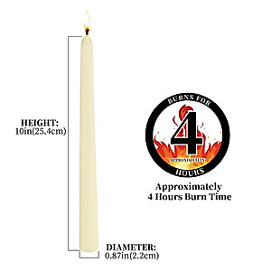 KONNI 0.87×10 Inch Ivory Taper Candles, Unscented and Smokeless Tall Candlesticks, 10 Pack Tapered Candles with Cotton Wicks, Long Burning, Ideal for Weddings, Dinner Parties, and Home Décor