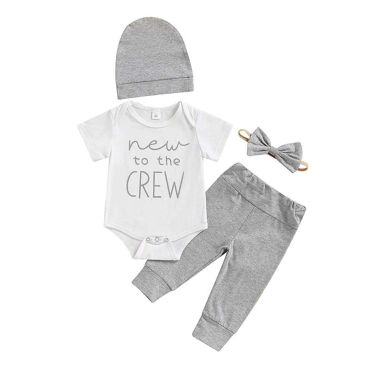 Tiacham Baby Boy Coming Home Outfit Newborn Girl New To The Crew Outfits Hospital Bodysuit Pant Set (White , 0-3 Months )