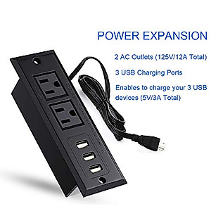 Conference Recessed Power Strip Socket with USB Ports,Table Power Strip,Desktop Charging Station with 2-Outlets and 3 USB Ports(Max 3.5A)
