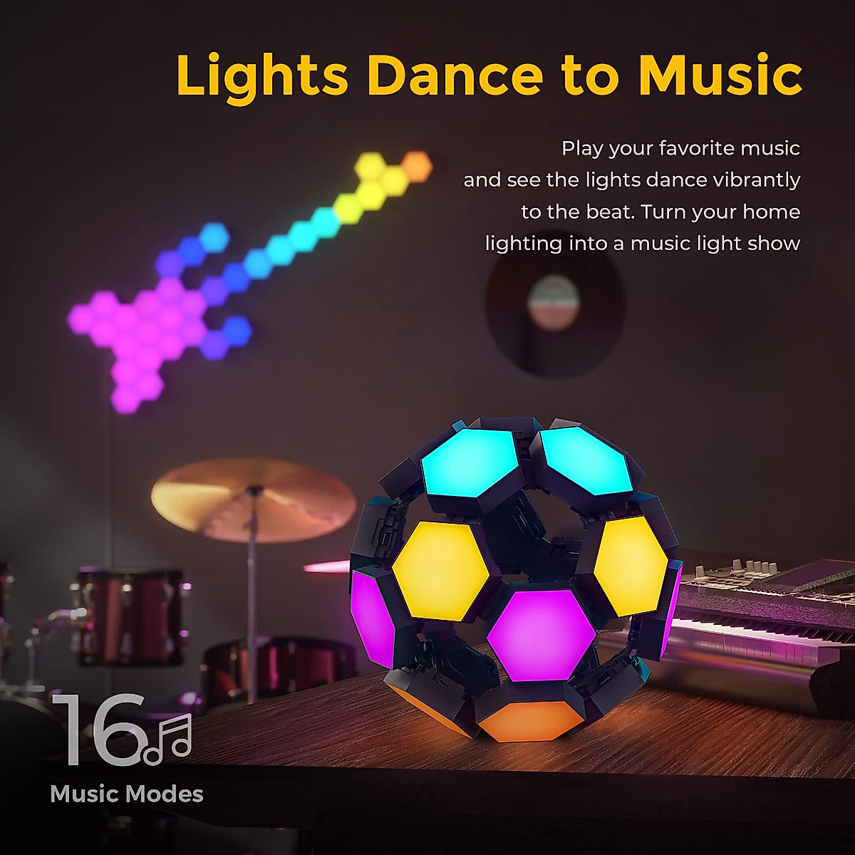 LinkedSparx Syro-Bricks 3D Hexagon Lights, Smart App Control RGB Hexagon LED Lights for Wall or Desktop with Music Sync for Gaming Room Streaming Decor (20Pack)