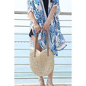 Oweisong Women Straw Beach Bag Large Summer Purse Woven Straw Handbags Tote Shoulder Bag for Vacation Travel