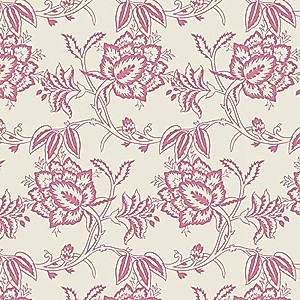 Paris Floral Pink On White Cotton Fabric by The Yard