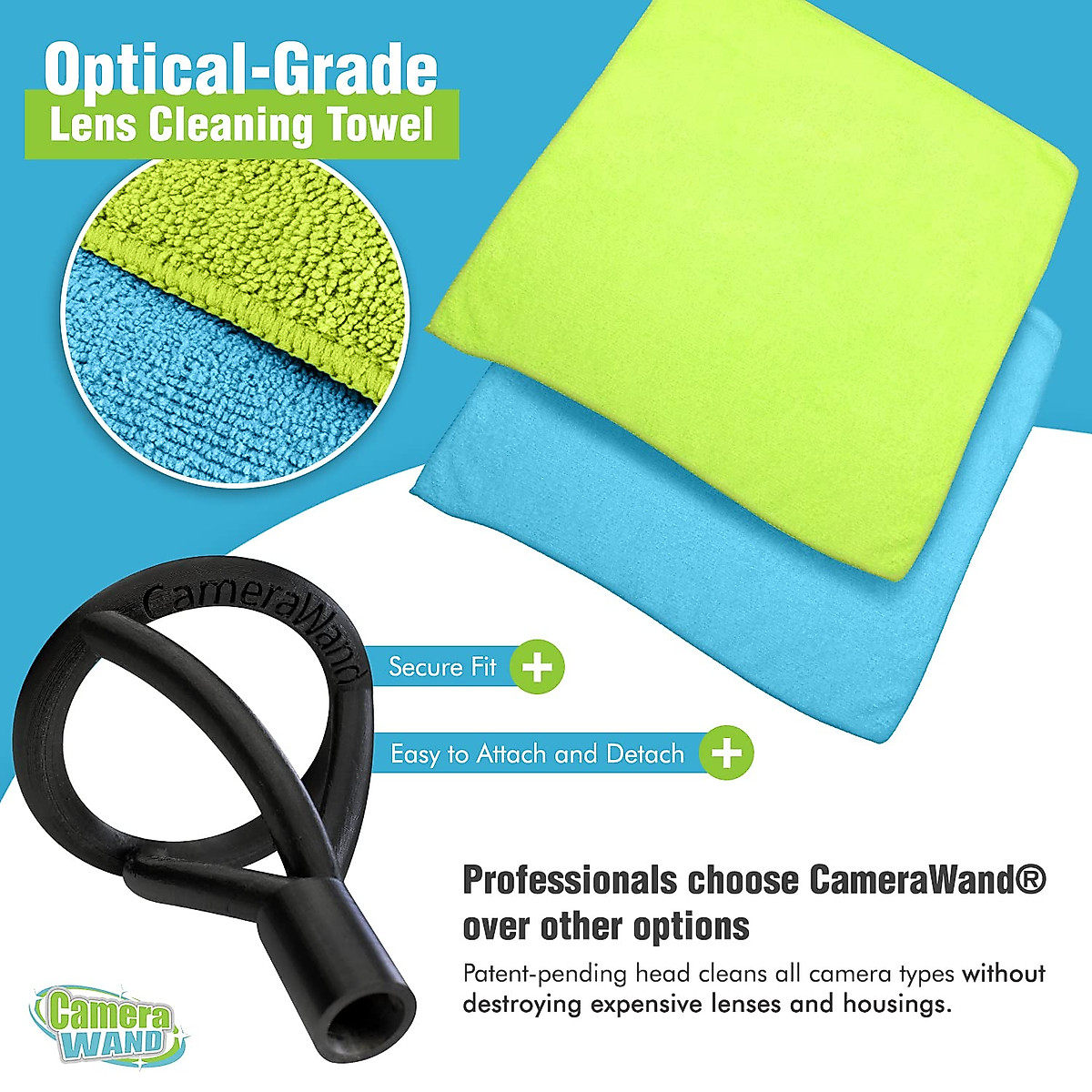 Surveillance/Security Camera Cleaning Tool - Safely from The Ground - with Cleaning Solution & Re-usable Microfiber Towels