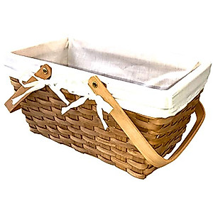 Picnic Basket Natural Woven Woodchip with Double Folding Handles | Easter Basket | Storage of Plastic Easter Eggs and Easter Candy | Organizer Blanket Storage | Bath Toy and Kids Toy Storage