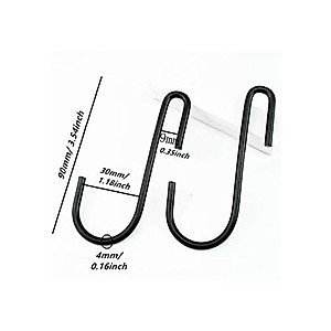 BfyBest 20 Pack Heavy Duty S Hooks Black S Shaped Hooks Hanging Hangers Hooks for Kitchen, Bathroom, Bedroom and Office: Pan, Pot, Coat, Bag, Plants 20 Pack/S Hook/Black/3.54 inch)