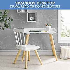 Delta Children Essex Kids' Desk & Chair Set-Greenguard Gold Certified-Ideal for Arts & Crafts, Snack Time, Studying-for Ages 4 Years+, Bianca White/Natural