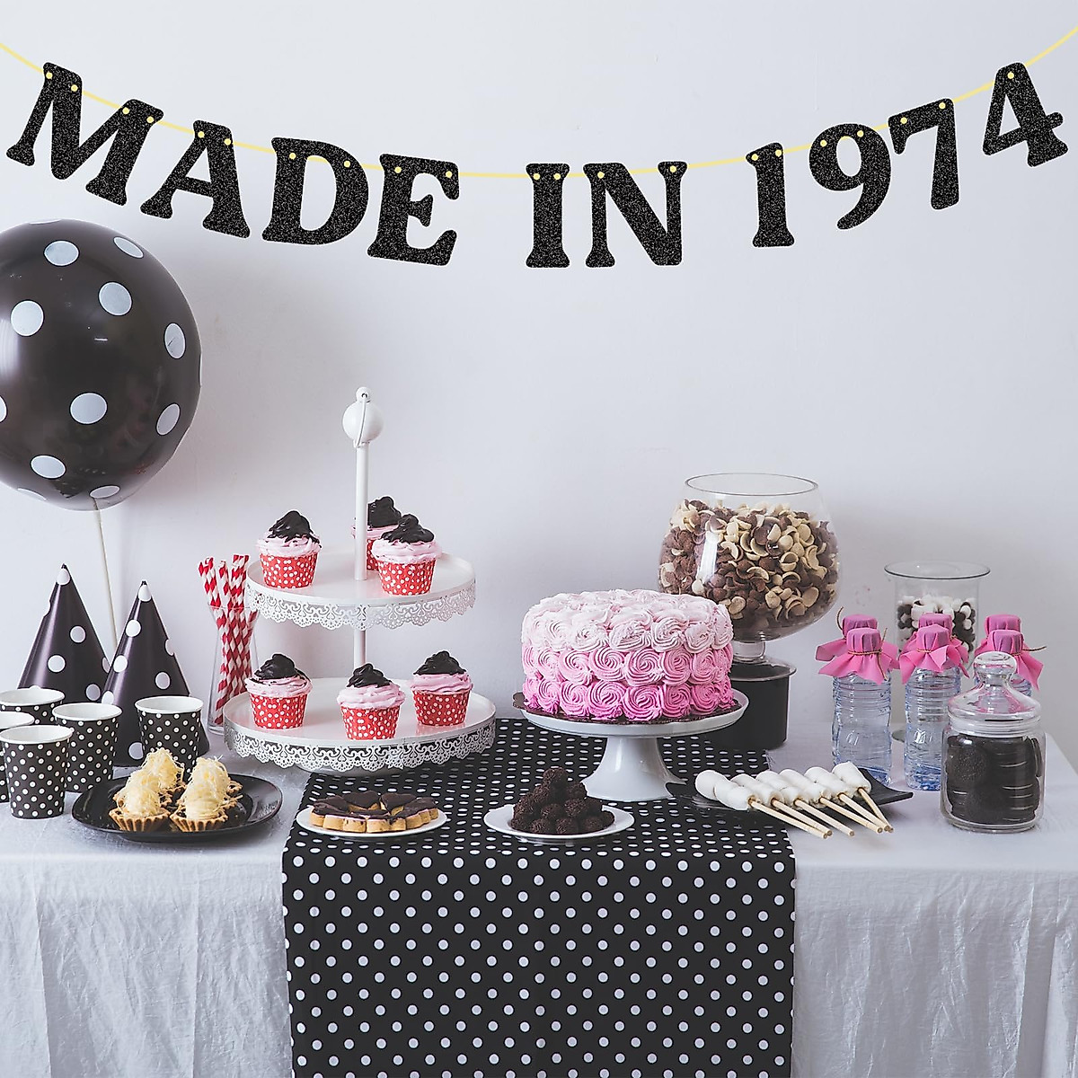 50th Birthday Decorations No DIY Made in 1974 Banner Glitter Cheers to 50 Years Happy 50th Birthday Banner Party Favors 1974 birthday decorations for Men Women (Black)