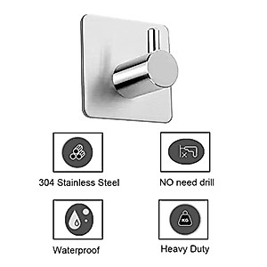 Mouytca 4 Pack Adhesive Hooks Brushed Nickel SUS304 Stainless Steel Towel Hooks Heavy Duty Waterproof Wall Hooks Self Adhesive Coat Robe Towel Hooks for Bathrooms Kitchen Hotel Wall Mounted Hook